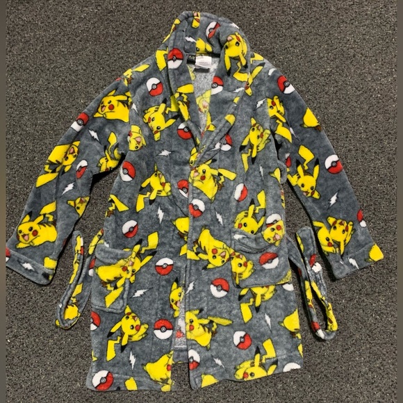 Pokemon | Other | Pokemon Pikachu Kids Fleece Robe Gray And Yellow ...